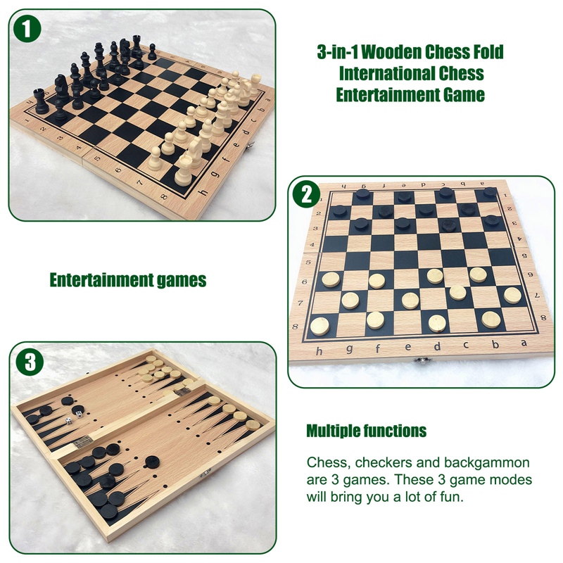 -3 In1 Wooden Chess and Checkers Set Board Games f... – Grandado
