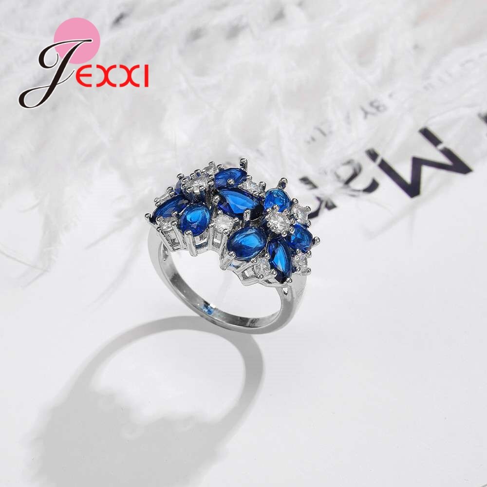 Romantic 2 Flower Shape Blue Stone Rings For Lovel... – Grandado