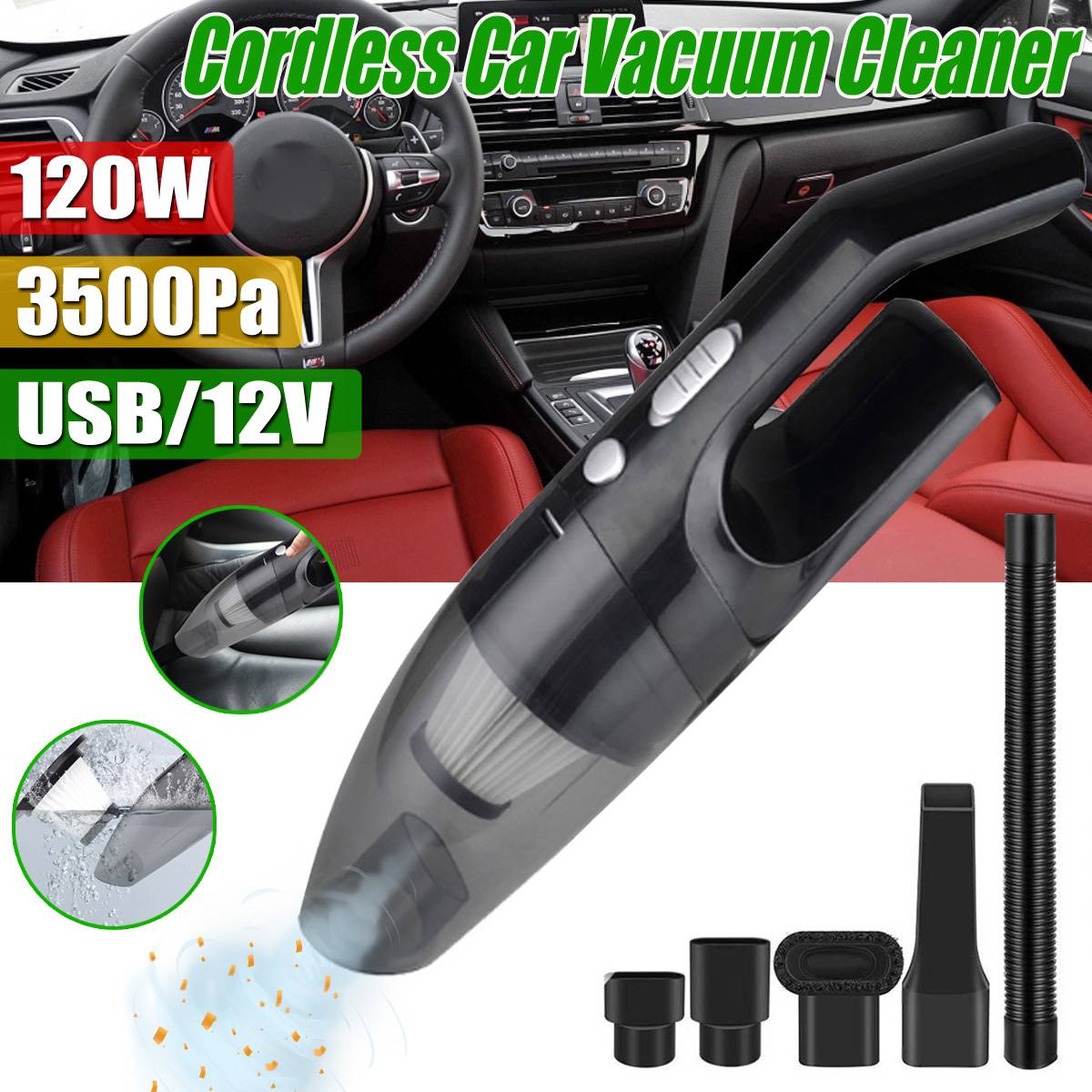 DC 12V Cable/ 120W Usb Cordless Car Vacuum Cleaner... – Grandado