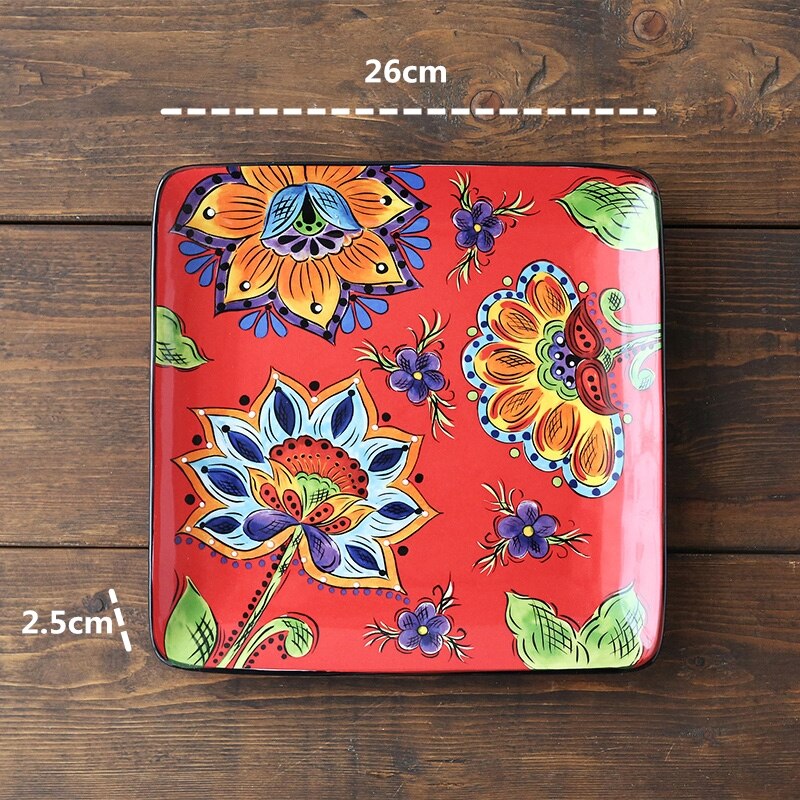 Square hand painted flower ceramic plate fruit sal... – Vicedeal