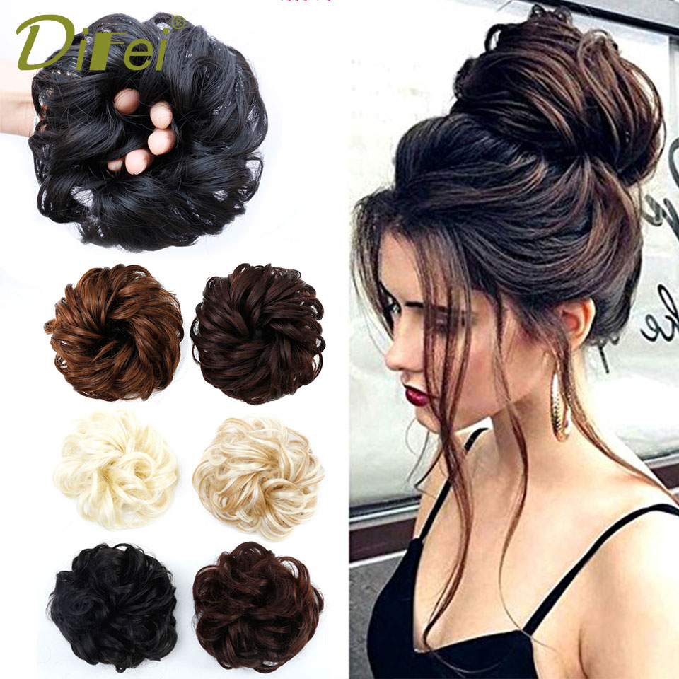 DIFEI Women Curly Scrunchie Chignon with Rubber Ba... – Grandado