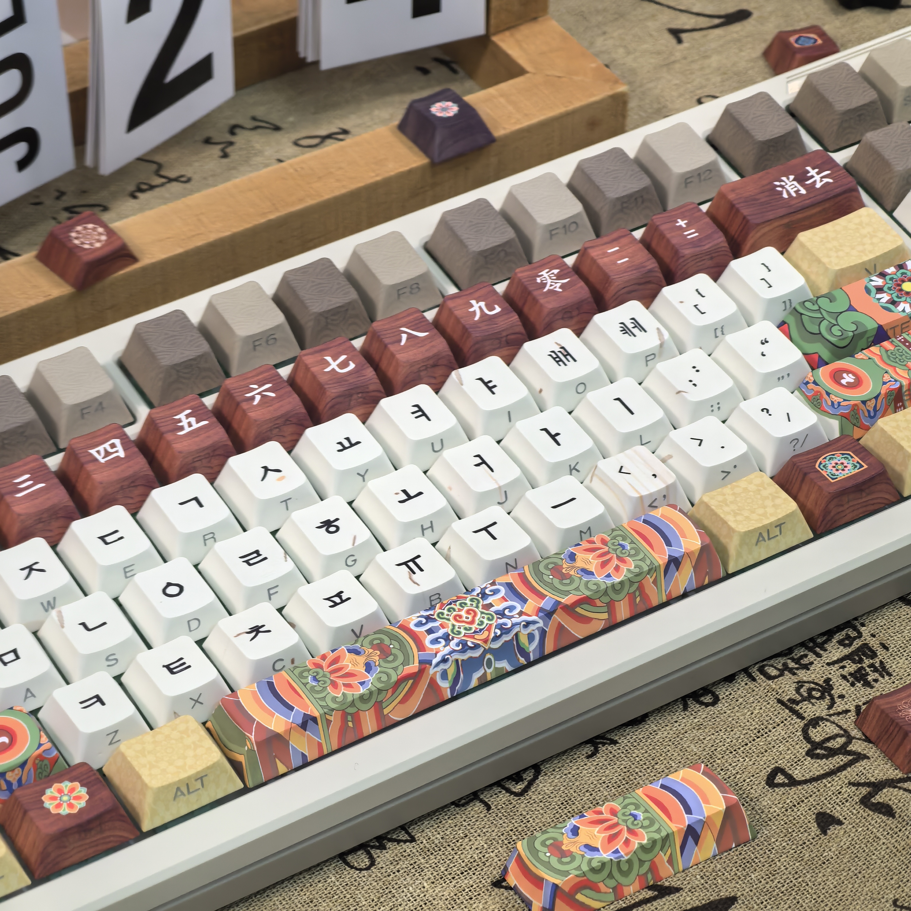 Retro Korean Keycap Dark Blue Ancient Architectura... – Grandado