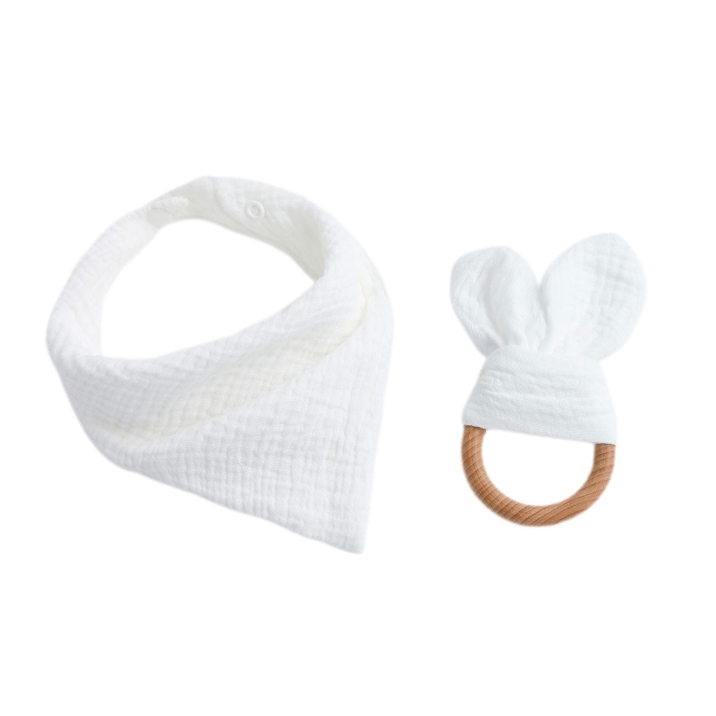 2 Pcs/Set Baby Bib Wooden Ring Teether Muslin Sali... – Vicedeal