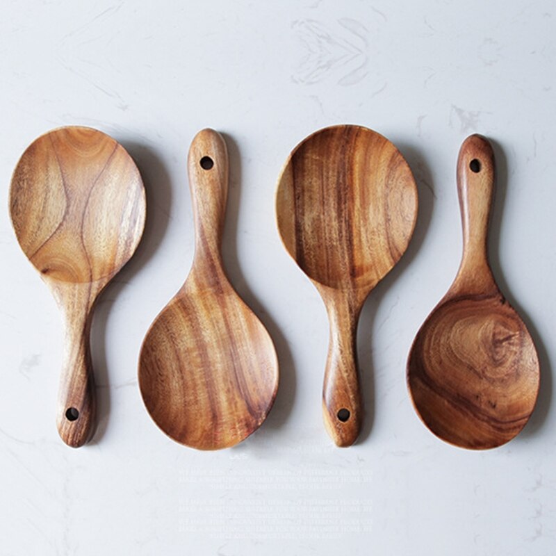 H7EA Natural Wooden Rice Paddle Spoon Non-stick Ri... – Vicedeal