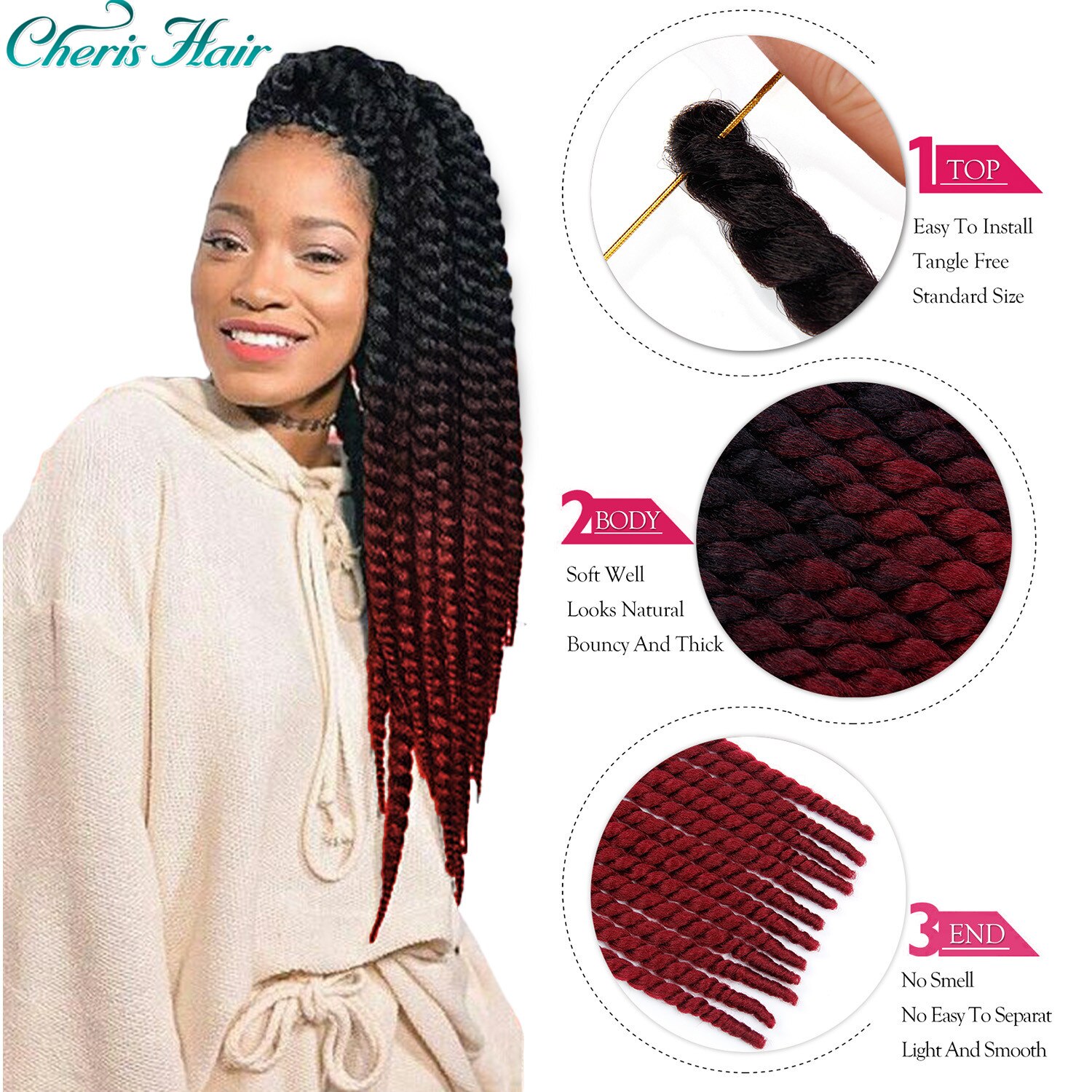 Mambo Twist Crochet Braids 22 Inch Big Size Ombre ... – Grandado