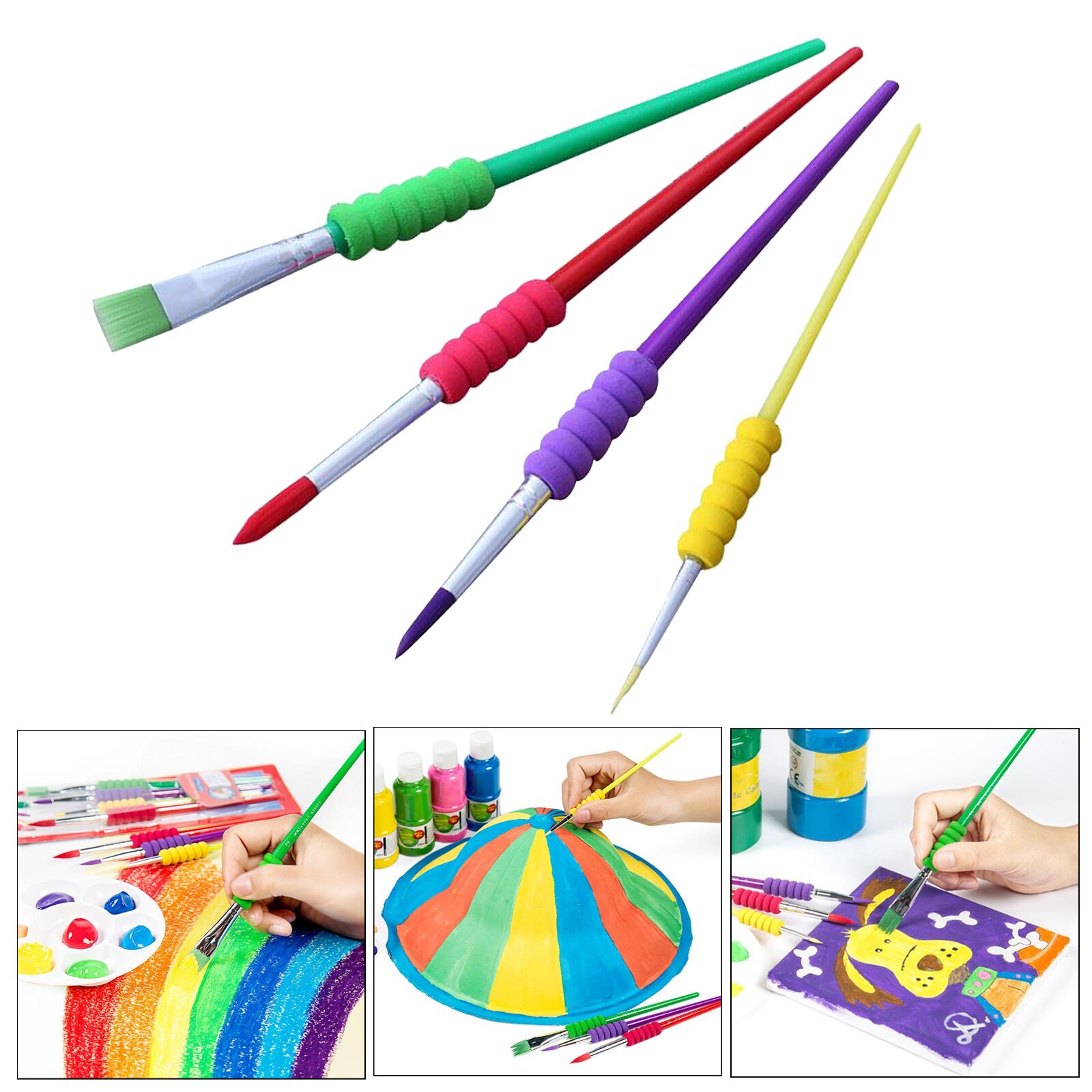 4 Assorted Kids Paint Brush Set Craft Painting Act... – Grandado