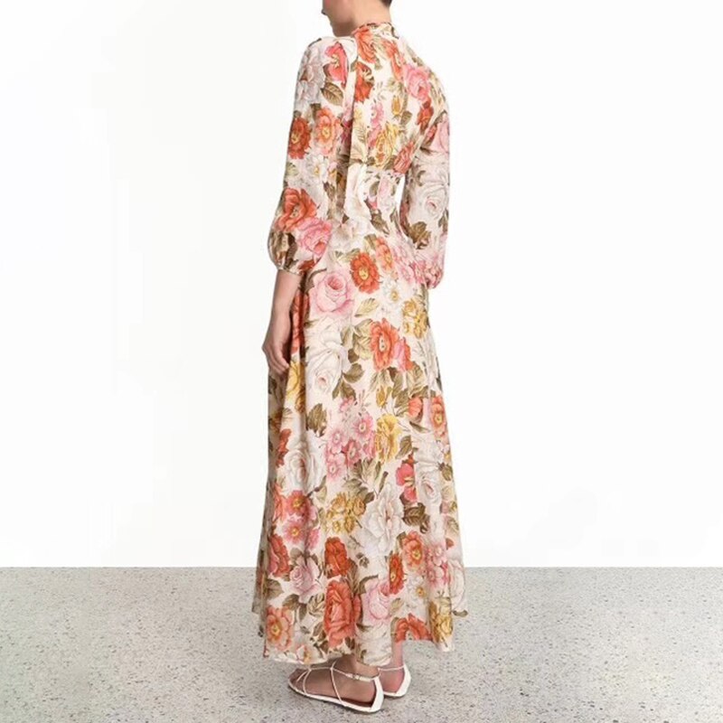 VGH Prairie Chic Print Dress Female V Neck Wrist S... – Grandado