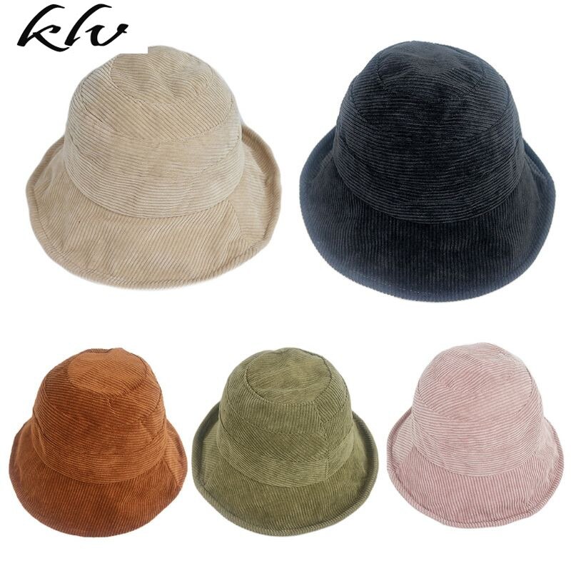 Women Corduroy Velvet Bucket Hat Solid Color Wide ... – Vicedeal
