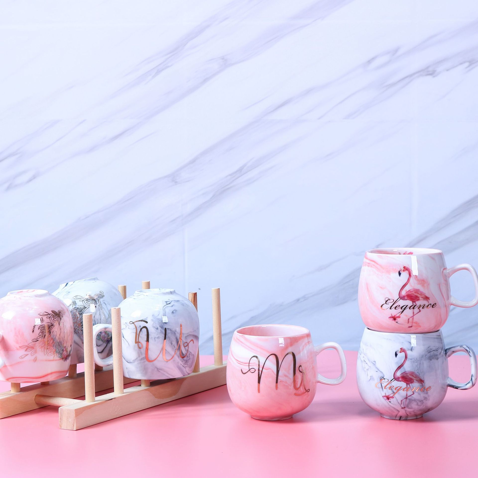 300ml Marbling Couple Flamingo Coffee Mugs Ceramic... – Grandado