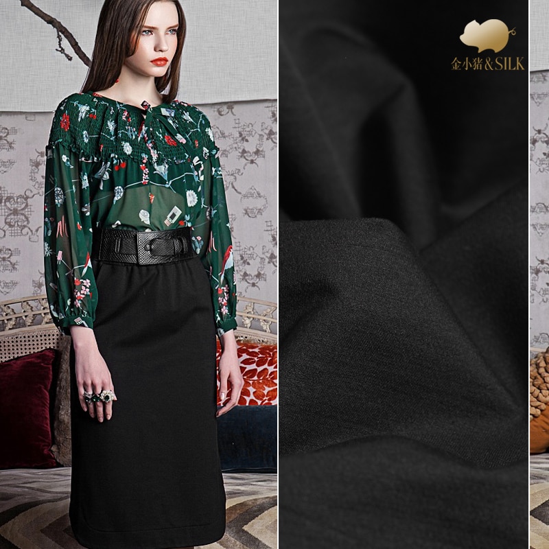 Black stretch silk wool fabric 40mm thick texture ... – Grandado