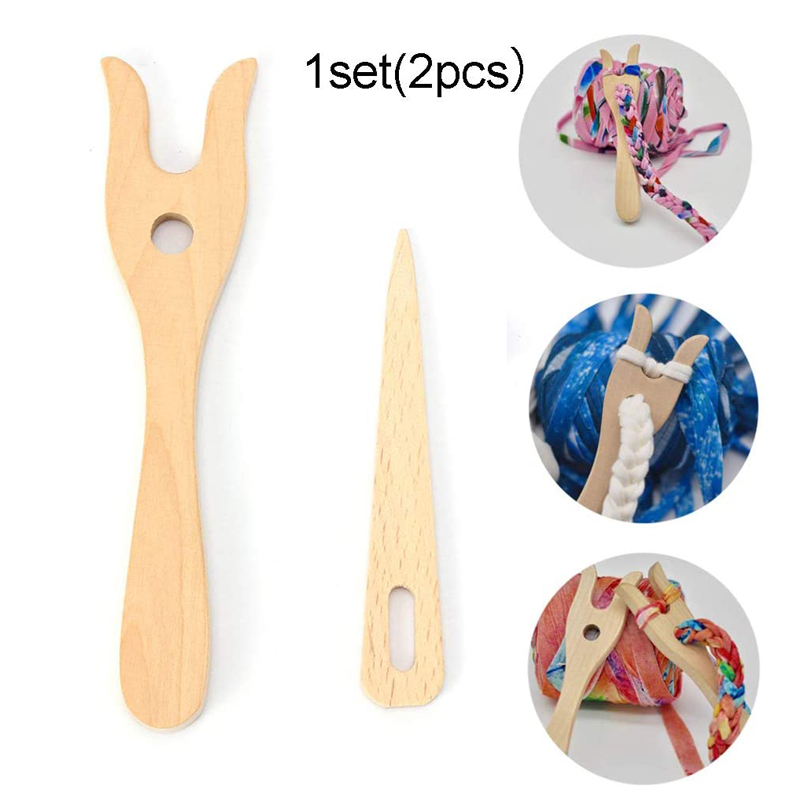 2Pcs Wooden Knitting Fork + Big Eye Needle Set Woo... – Grandado