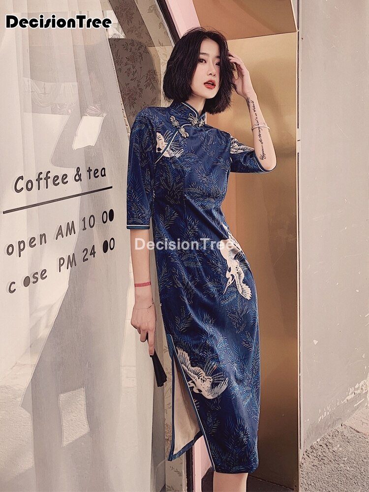 Zijde Qipao Jurk Chinese Jurken Traditionele Print... – Grandado