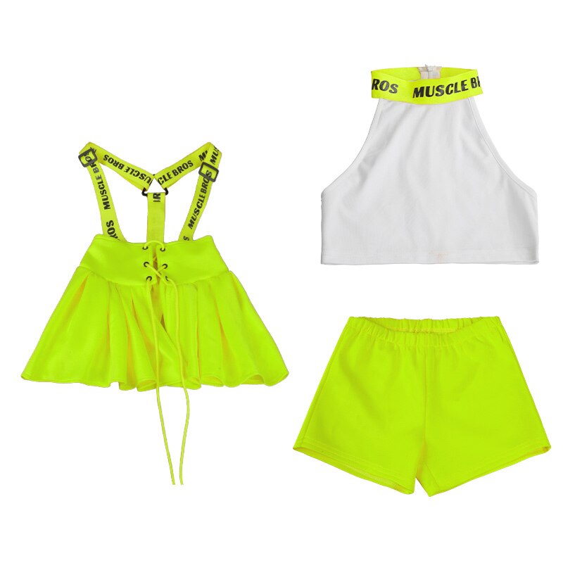 Fluorescent Green Jazz Hip Hop Costume Girl Cheerl... – Grandado