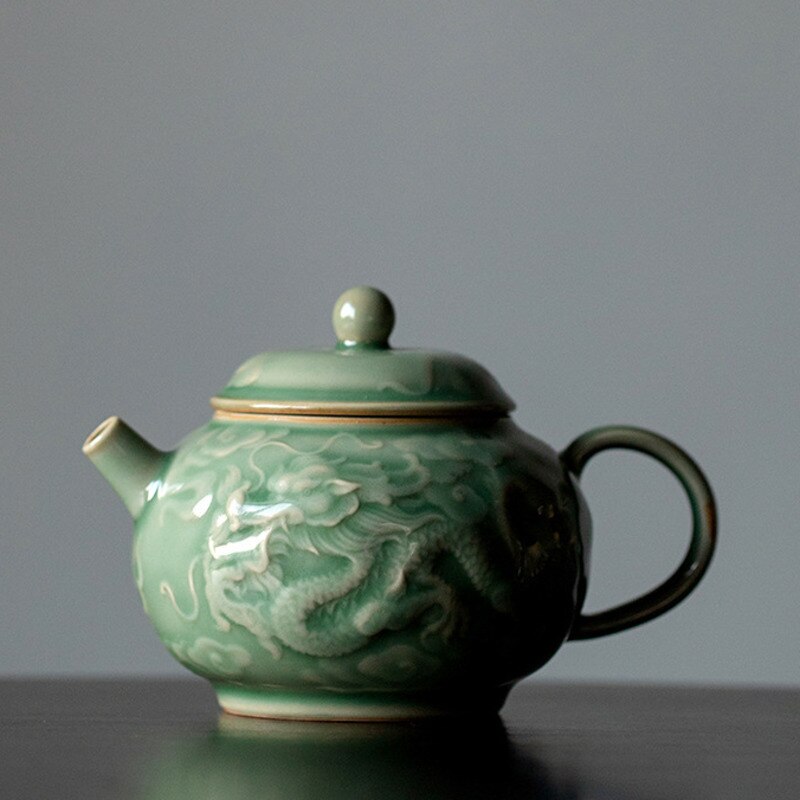 Boutique Yue Kiln Celadon Ceramic Teapot Relief Dr... – Grandado
