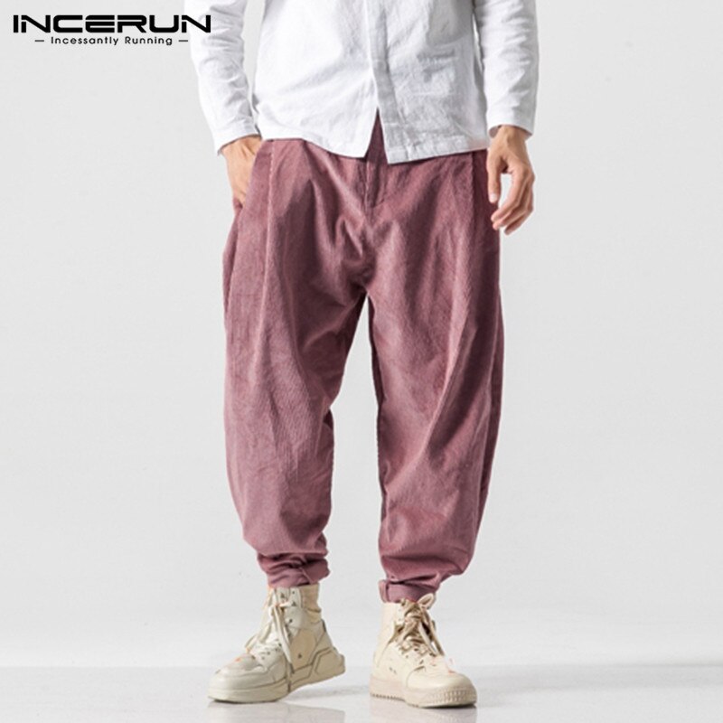 INCERUN Winter Corduroy Men Pants Solid Button Loo... – Vicedeal