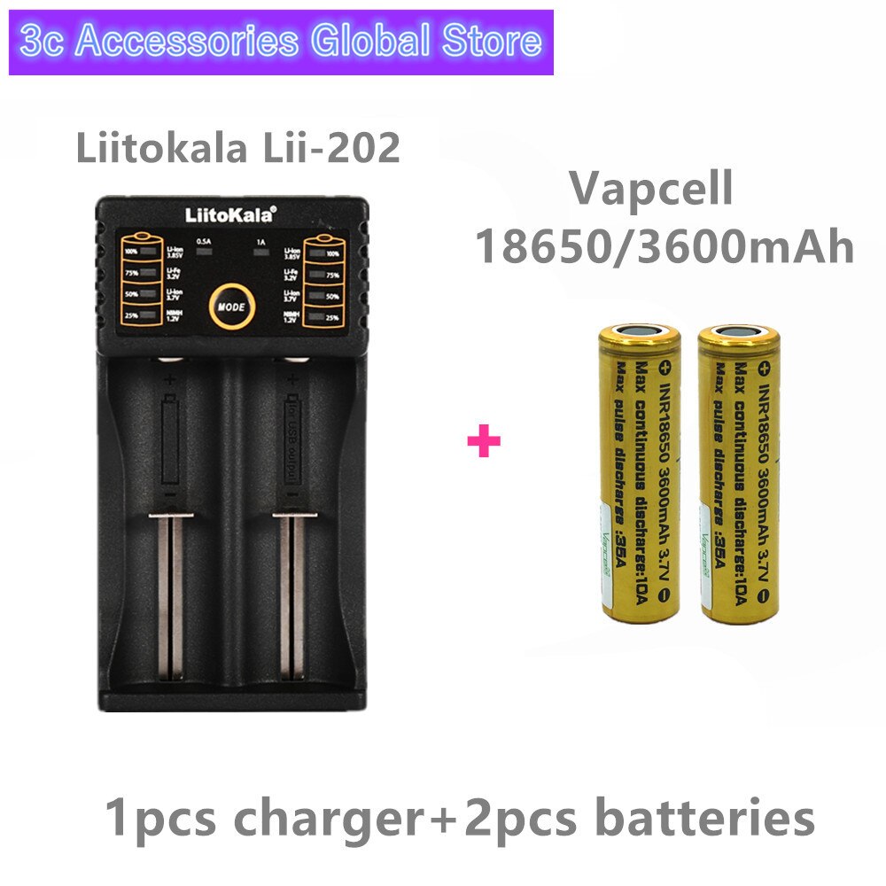 2pcs VAPCELL 18650 3600mAh 35A 3.7V rechargeable H... – Grandado