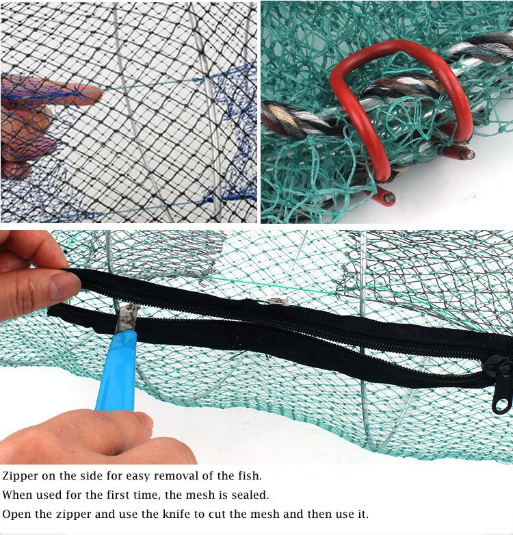 Folded Fishing Net Trap Portable Zipper Bait for S... – Grandado