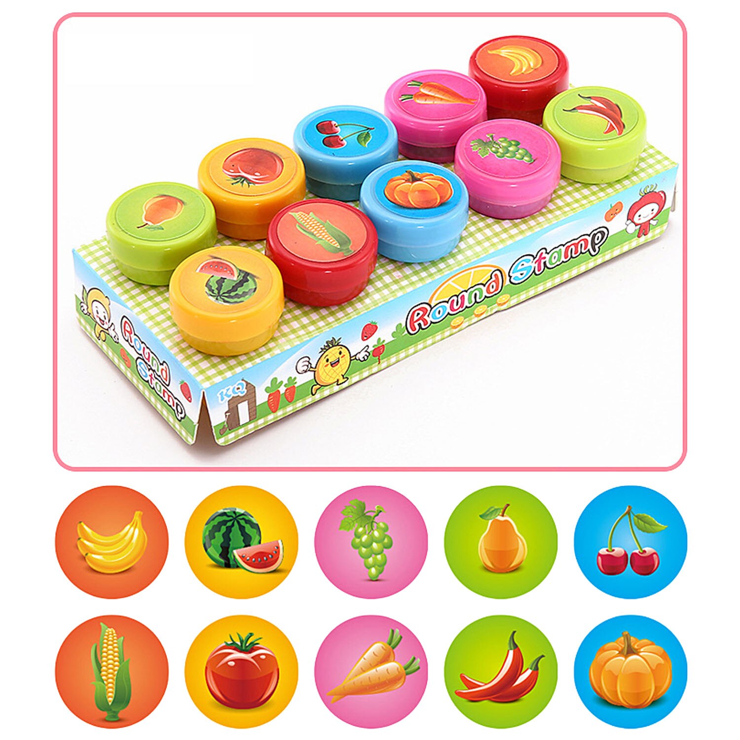 20pcs Kids Cartoon Animal Fruit Vegetable Self-ink... – Grandado