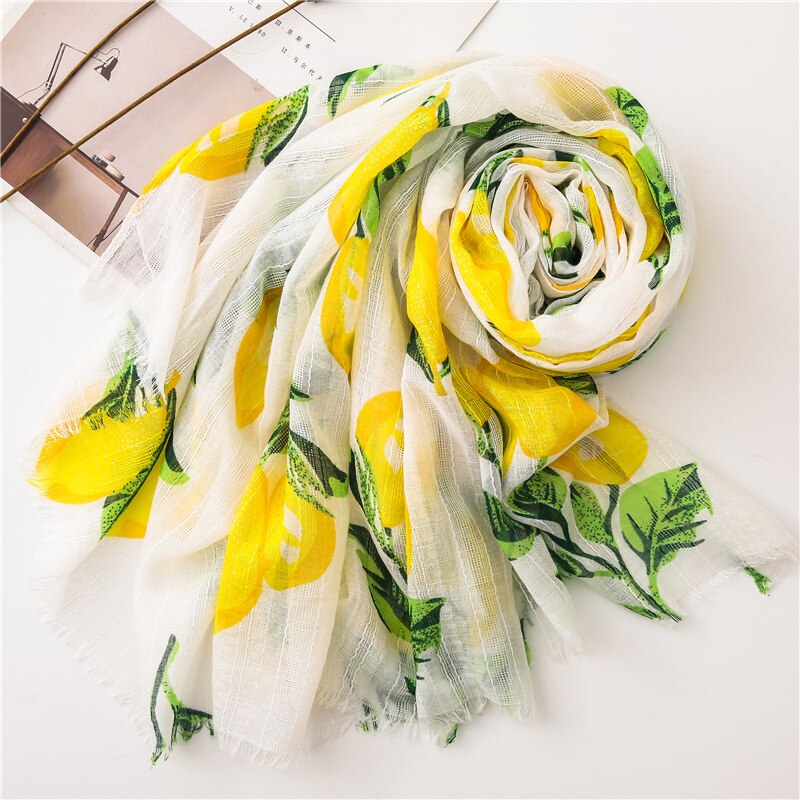 spring and summer Fresh lemon scarf Flower print s... – Grandado