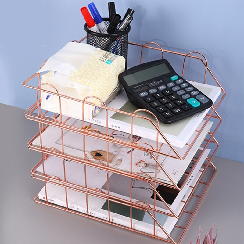 Pack of 2 Rose Gold Letter File Organizer Tray Des... – Grandado