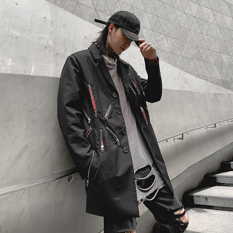 Rock punk trench coat men Zippers Harajuku stylish... – Grandado