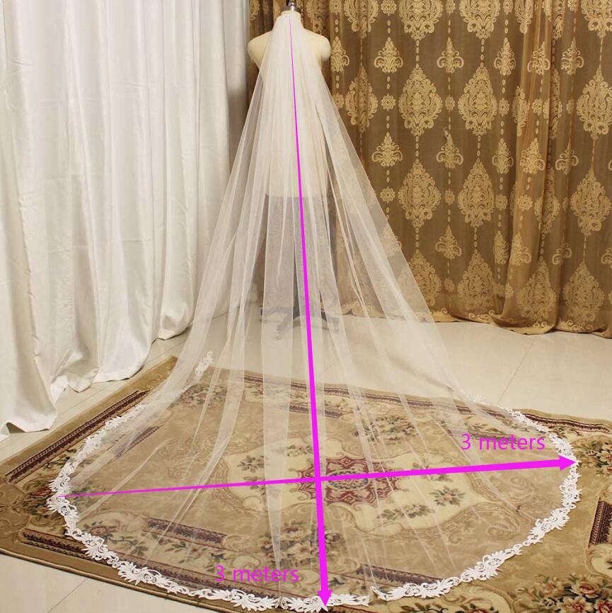 Lace Appliques Ivory Wedding Veil 3 Meters Cathedr... – Grandado