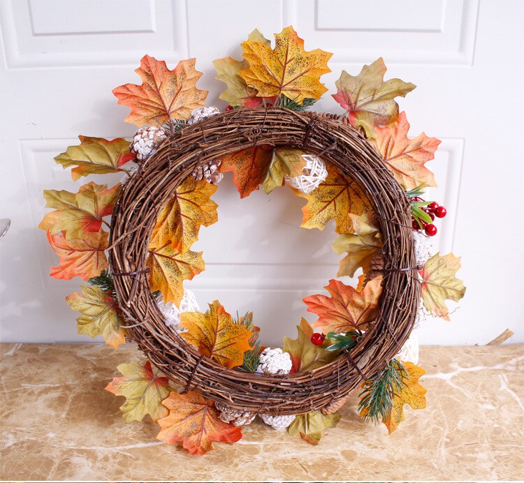 Harvest Home Decor Pine Cone Maple leaves Wreath D... – Grandado
