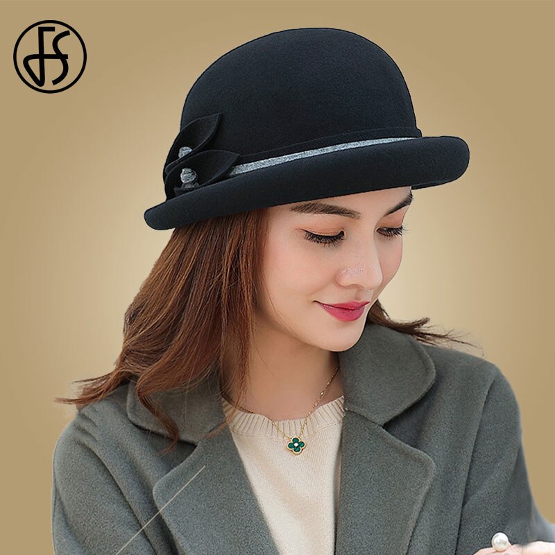 FS Winter Women Fedora Hat Wide Brim Wool Felt Bow... – Vicedeal