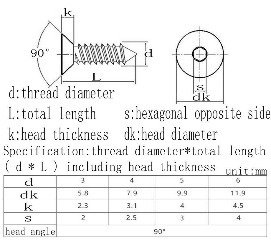 M4 Grade 8.8 flat head / countersunk hexagon socke... – Grandado