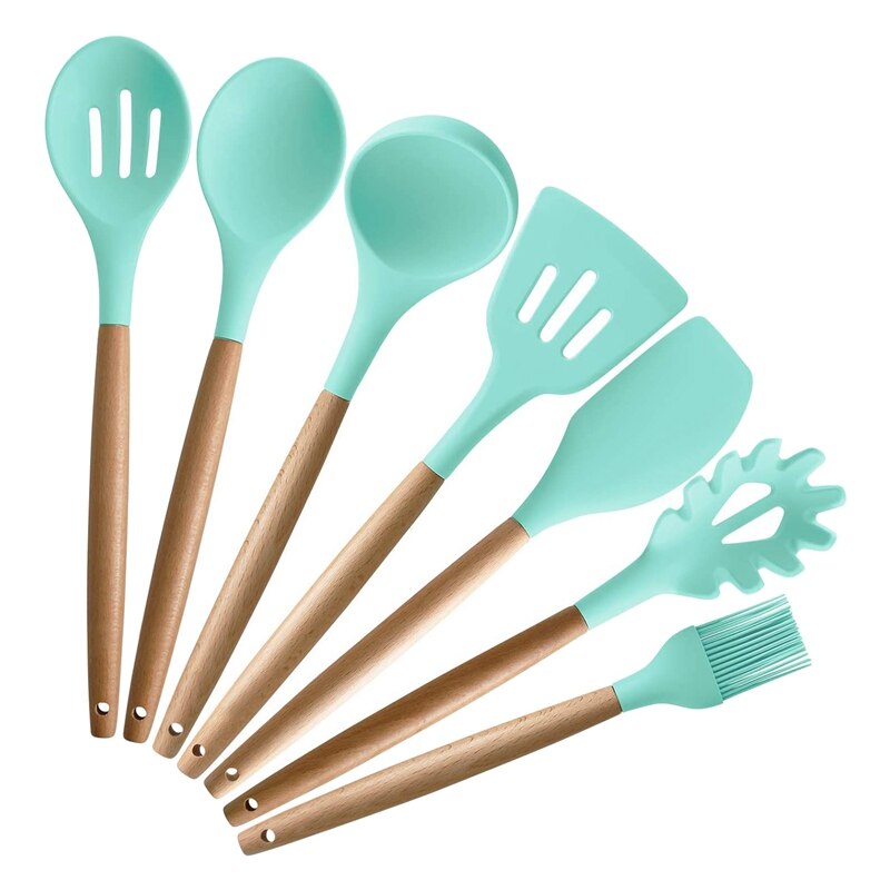 Kitchen Utensils Silicone Wooden Handle Non-Stick ... – Grandado