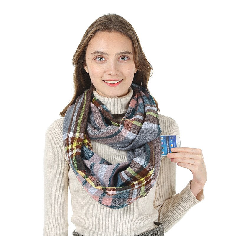 Winter Vrouwen Plaid Infinity Sjaal Met Verborgen ... – Grandado
