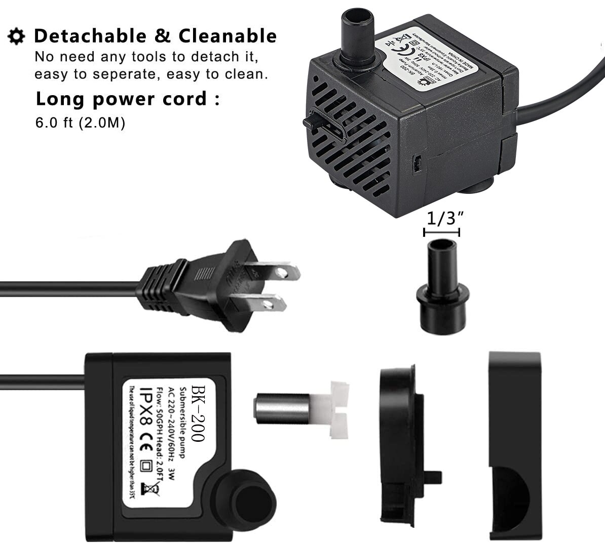 3W 110V/240V Mini Water Features Pump Submersible ... – Grandado