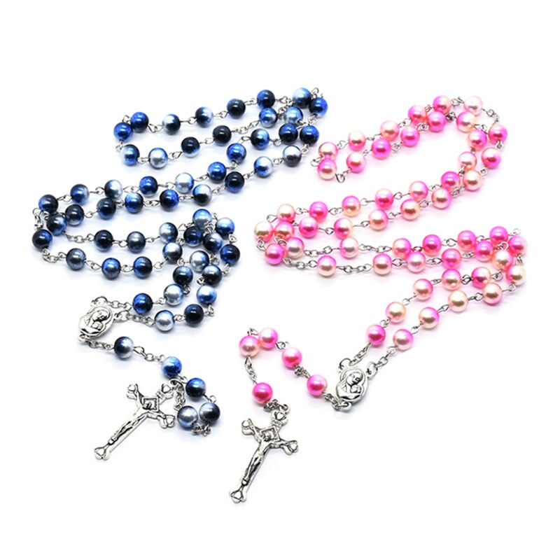 Round Plastic Beads Rosary Necklace Christian Jesu... – Grandado