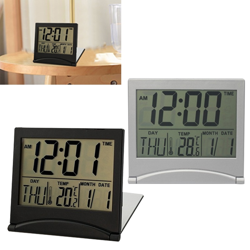 Folding LCD Digital Alarm Clock Desk Table Weather... – Grandado