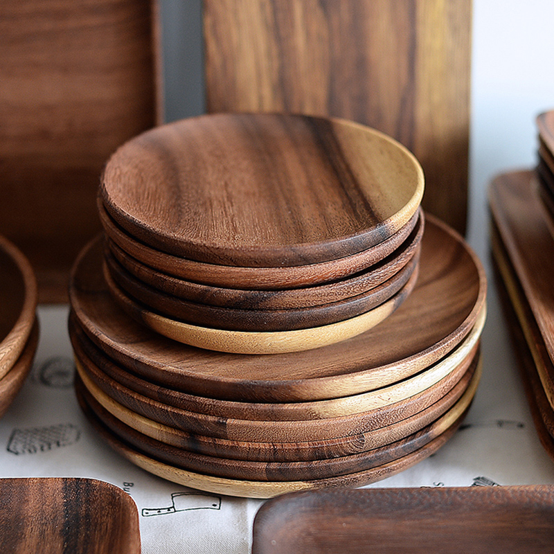 Runde Holz Platte Acacia Holz Dessert Platte Kuche... – Vicedeal