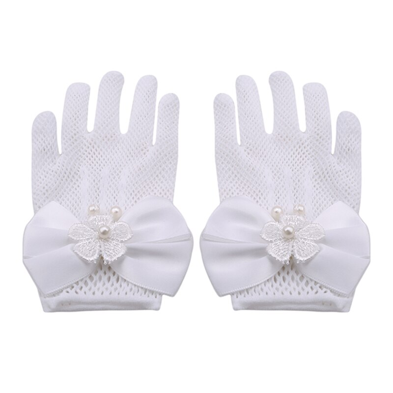 4-15 Years Girls White Lace Faux Pearl Fishnet Glo... – Grandado