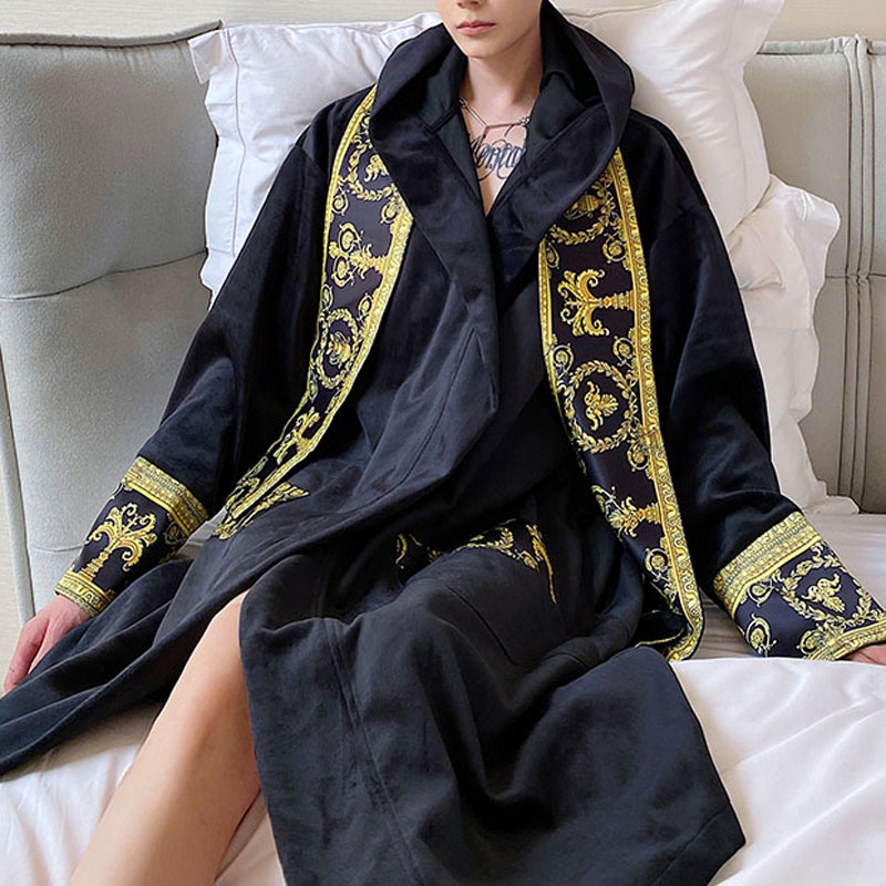 Comfortable Velvet Light Luxury Gold Printing Robe... – Vicedeal