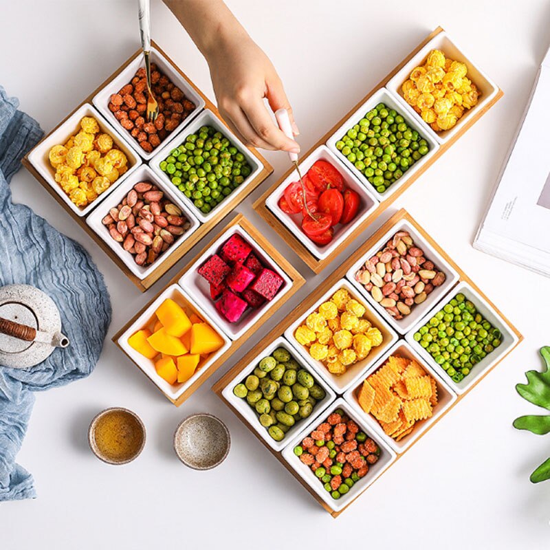 Multi Grid Fruit Dessert Plates Bamboo Rectangle S... – Grandado