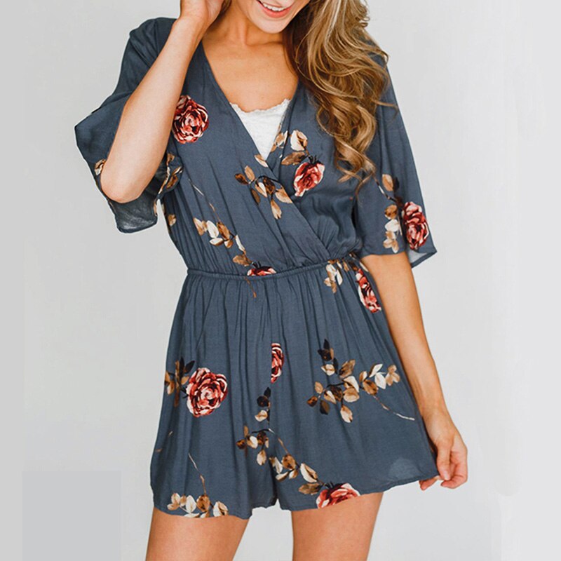 Sommer Frauen Strap Overall Retro Floral Druck Los... – Vicedeal