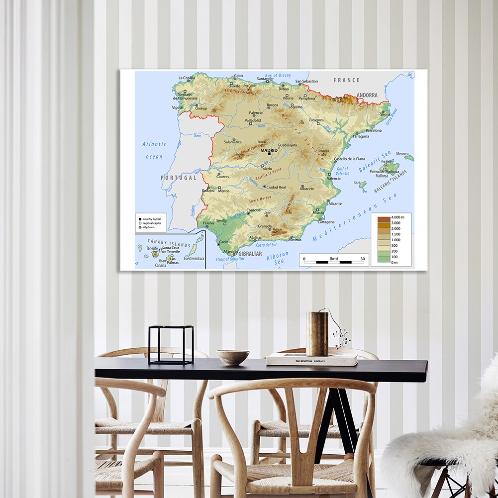 150*100cm Terrain Map of The Spain Non-woven Canva... – Grandado