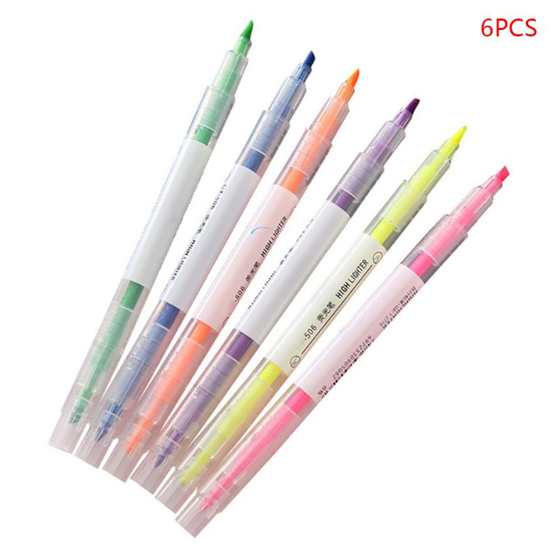 6 Color Dual Double Headed Highlighter Pen Fluores... – Grandado