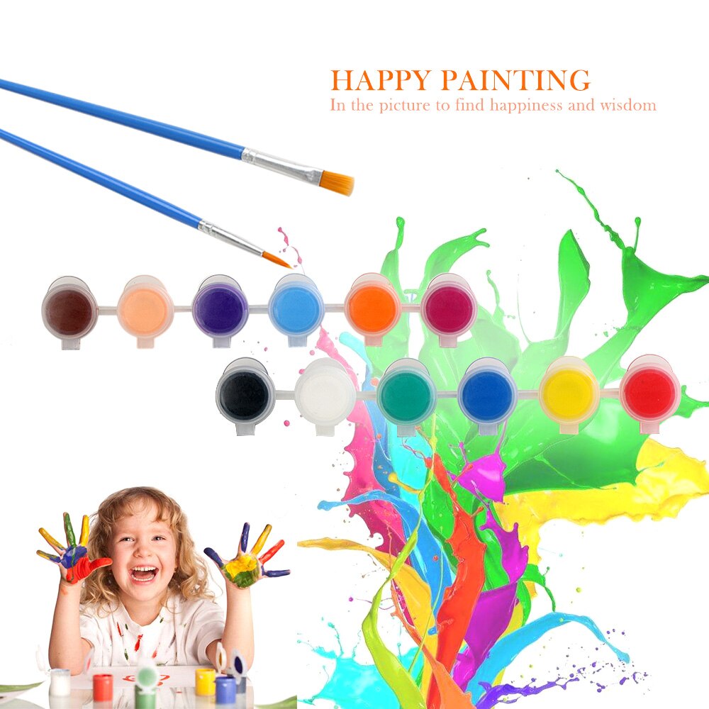 12 Colors/set Acrylic Paints with 2 Brushs DIY Gra... – Grandado