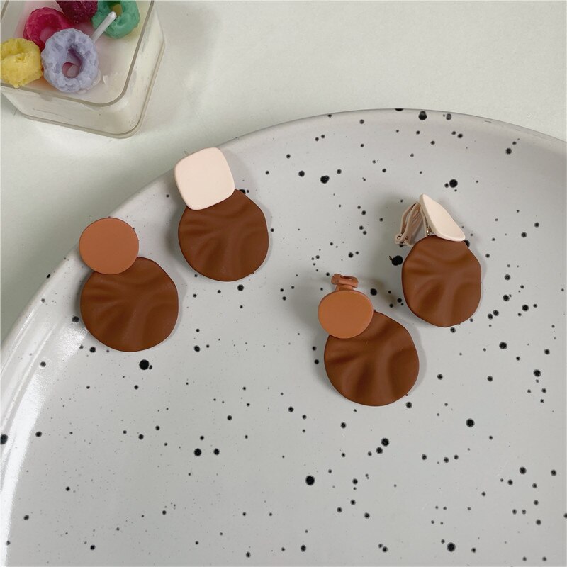 Asymmetrical Women Metal Brown Round clip Earrings... – Vicedeal