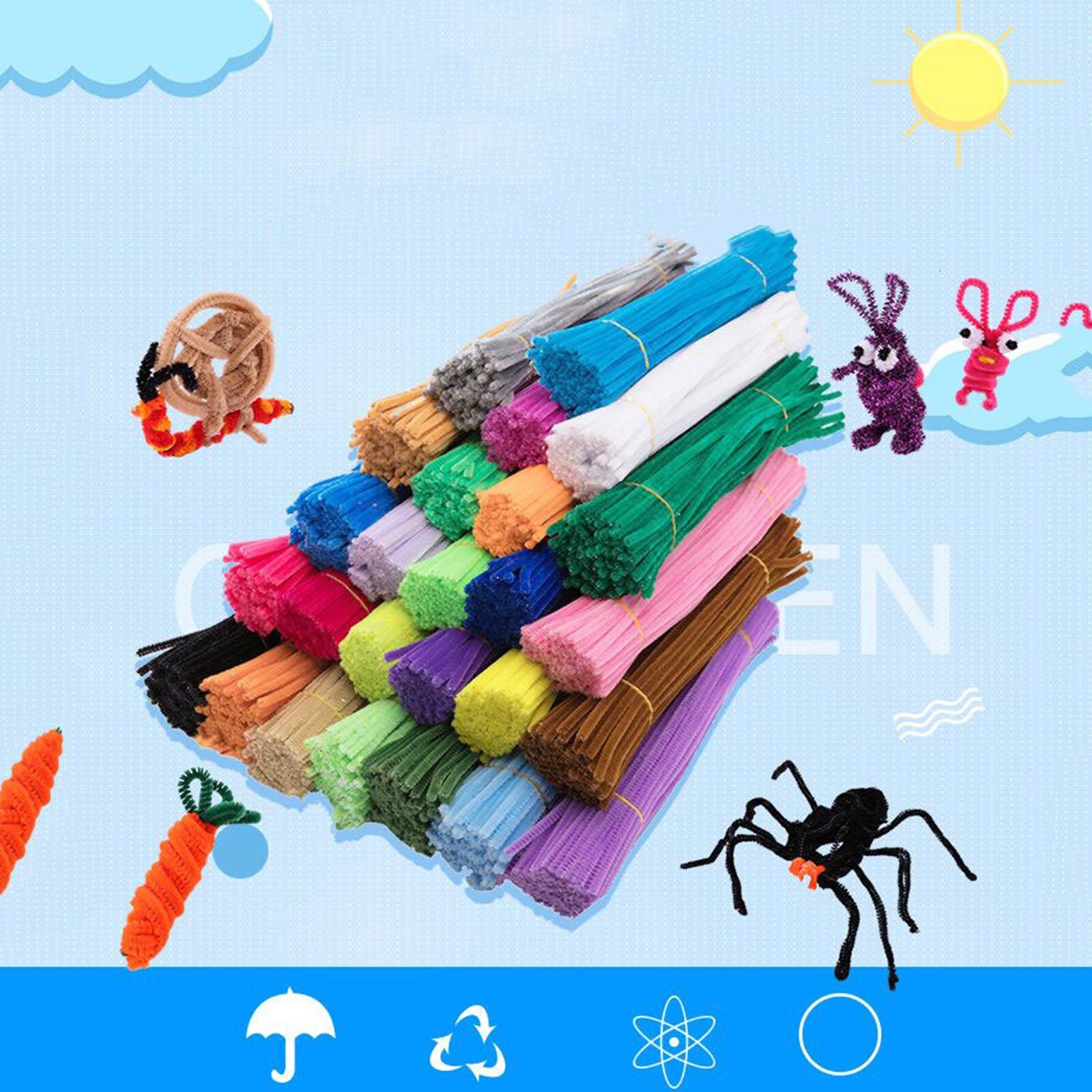 100PC Chenille Stem Solid Color Pipe Cleaners Set ... – Vicedeal