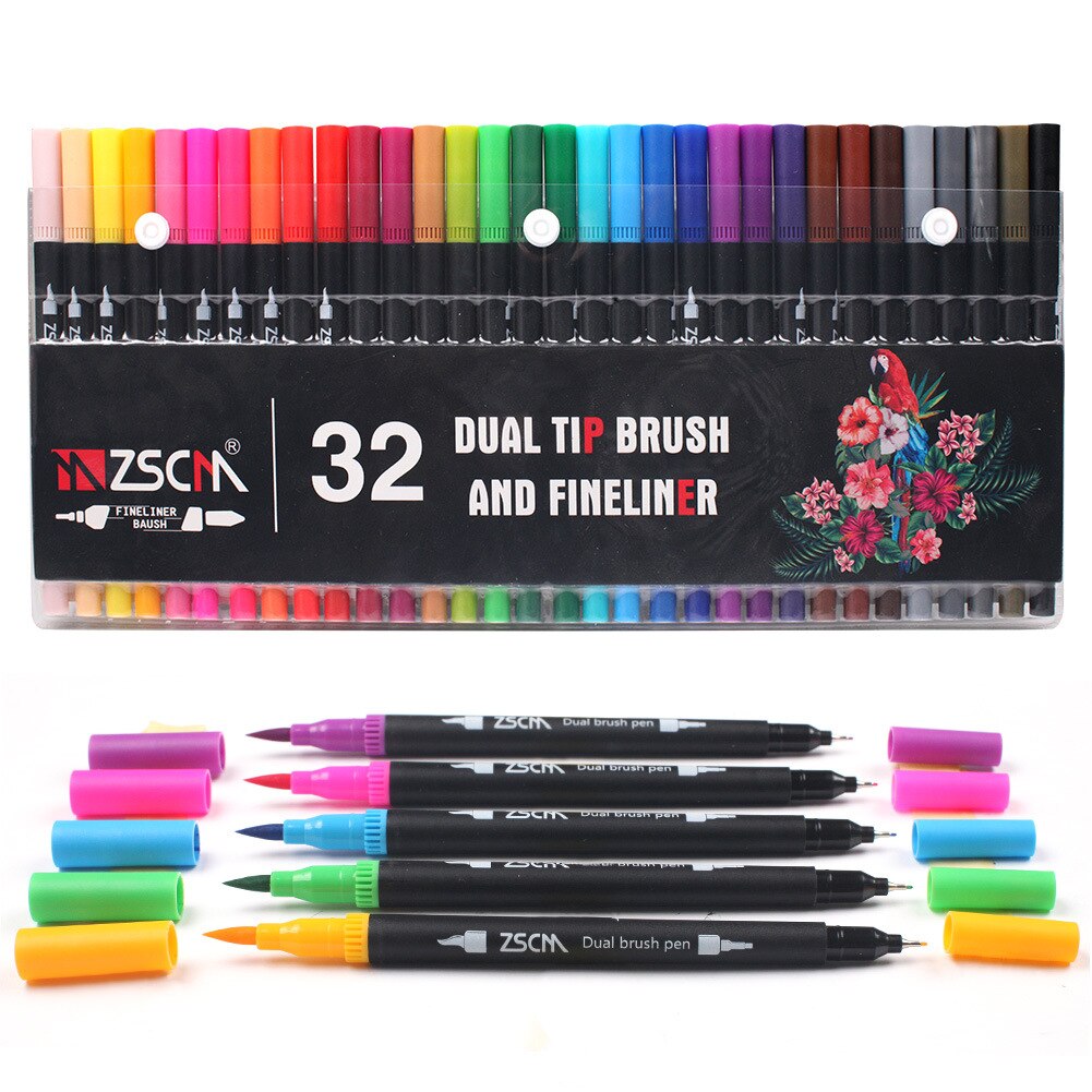32 Kleur Double Head Marker Pen Zachte Borstel Aqu... – Vicedeal