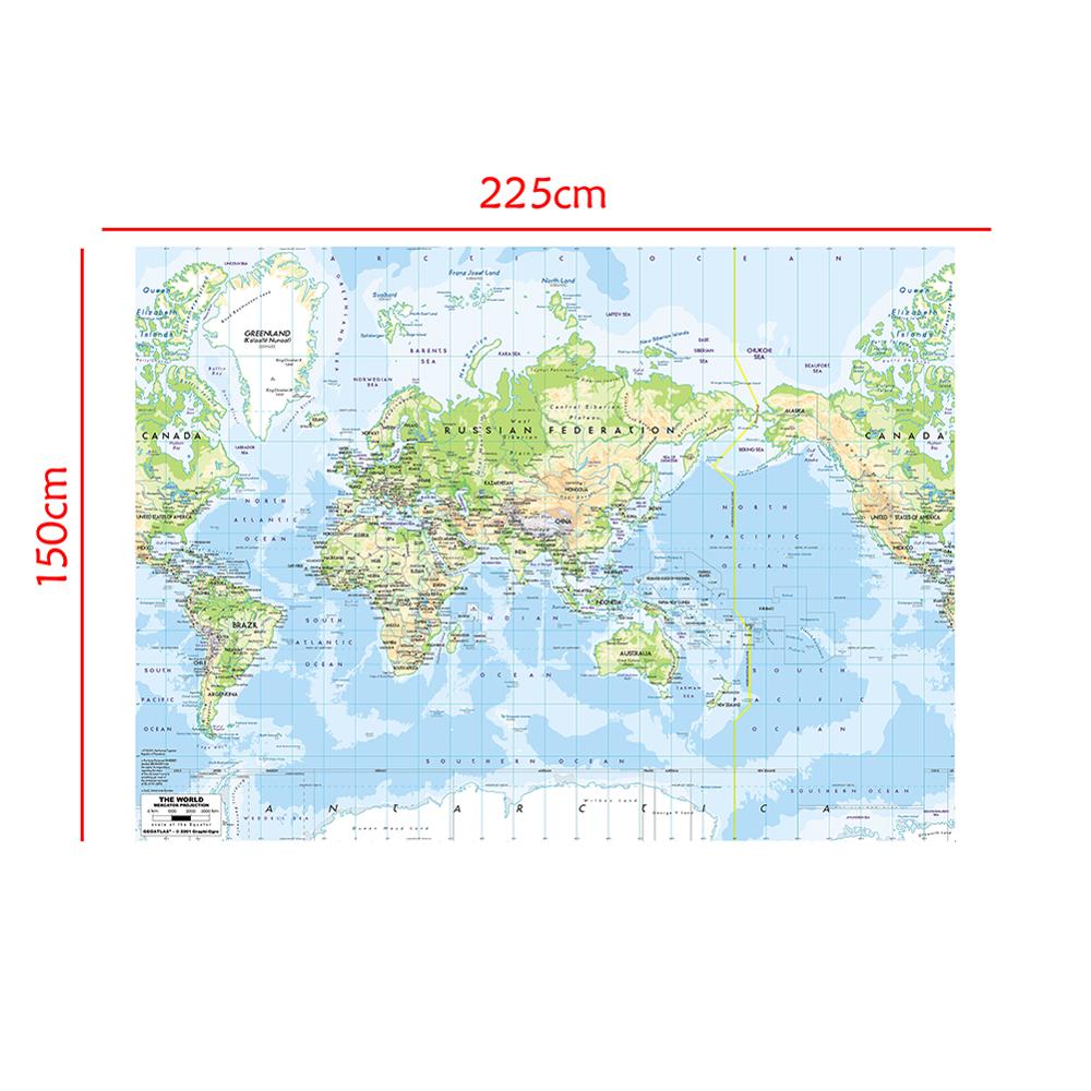 150x225cm The World Map Mercator Projection Vinyl ... – Vicedeal