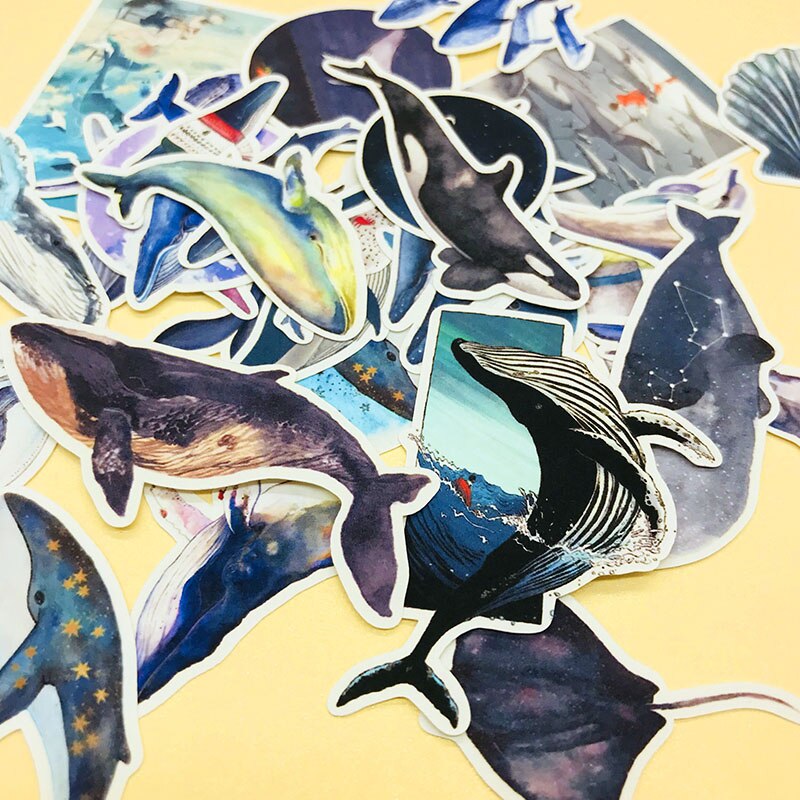Blue whale brief stickers aquarel marine creature ... – Vicedeal