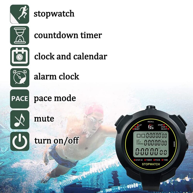 Digital Sports Stopwatch 10lap Split Memory Stop Grandado