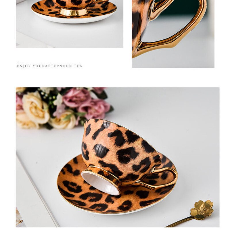 Coffeeware Leopard Print Coffee Cup and Saucer Spo... – Grandado