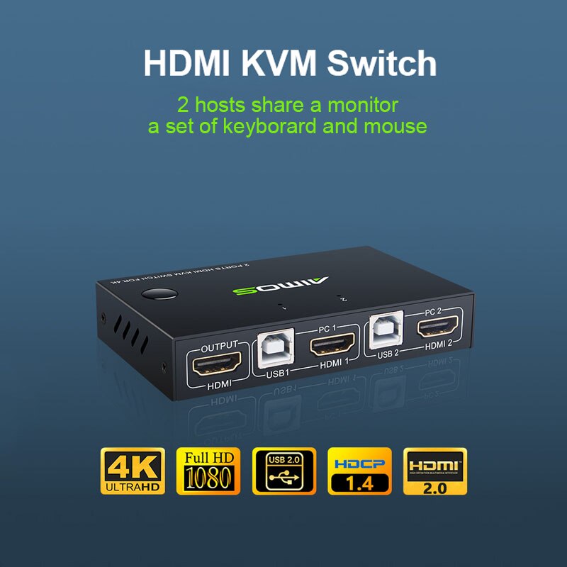 Aimos Hdmi Kvm Switcher 4K 2 In 1 Out Usb Kvm Swit... – Vicedeal
